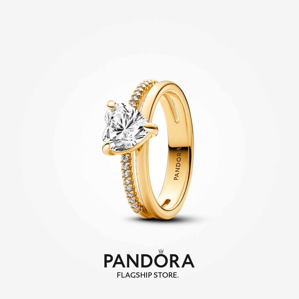 Pandora 14K Gold Plated Double Band Heart Ring | Shopee Malaysia