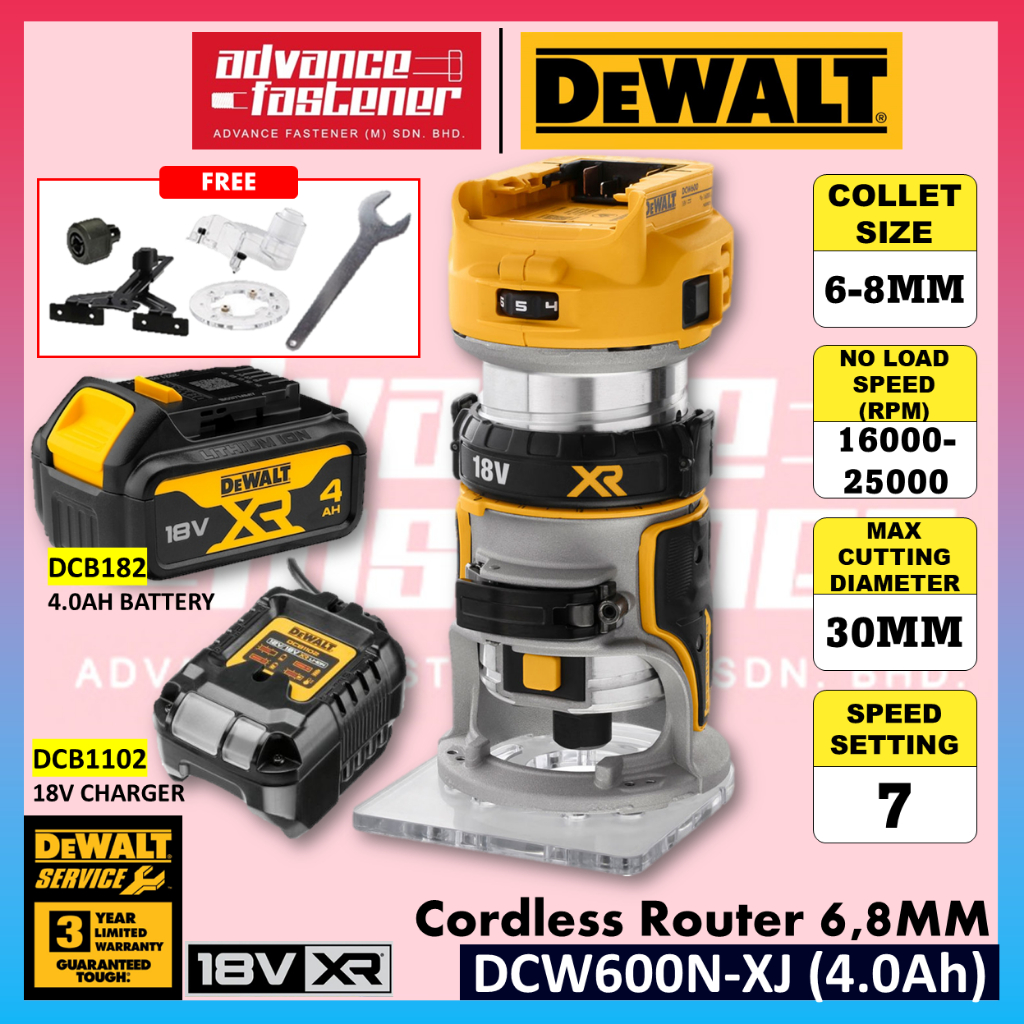 DeWalt DCW600N-XJ 18V XR Cordless Router 6MM , 8MM | Shopee Malaysia