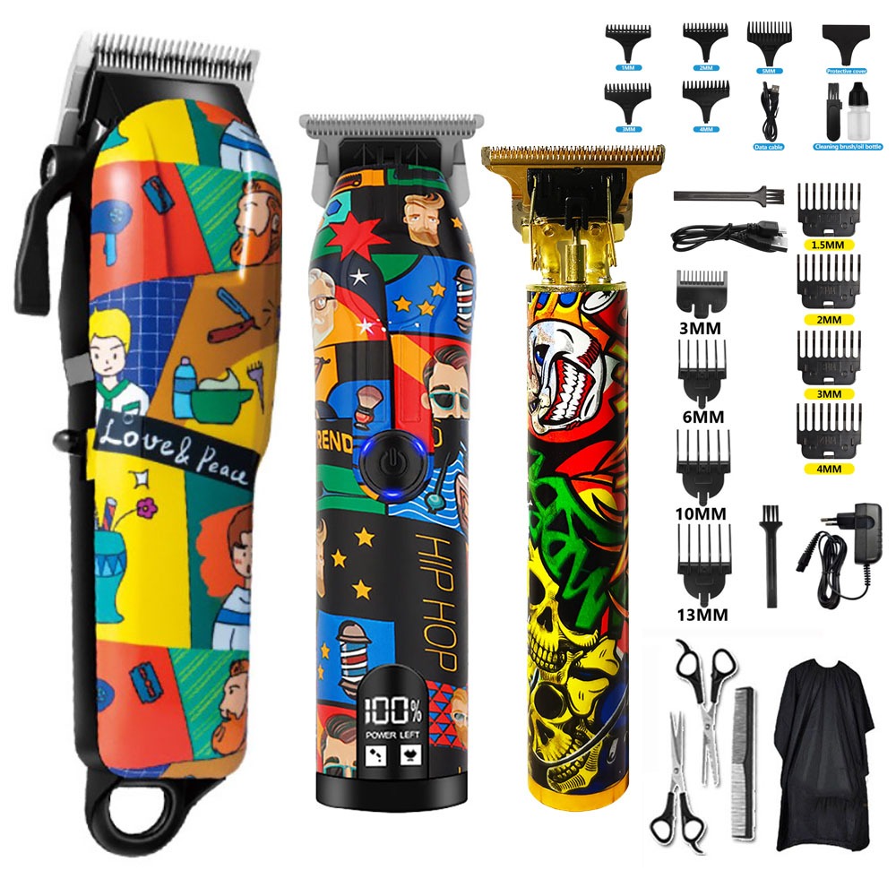 Professional Barber Hair Clipper Set Rechargeable Graffiti Electric ...