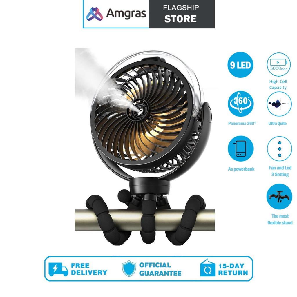 Amgras Stroller Baby Portable Mini Fan Rechargeable 9 Leds/Ultra Quiet ...