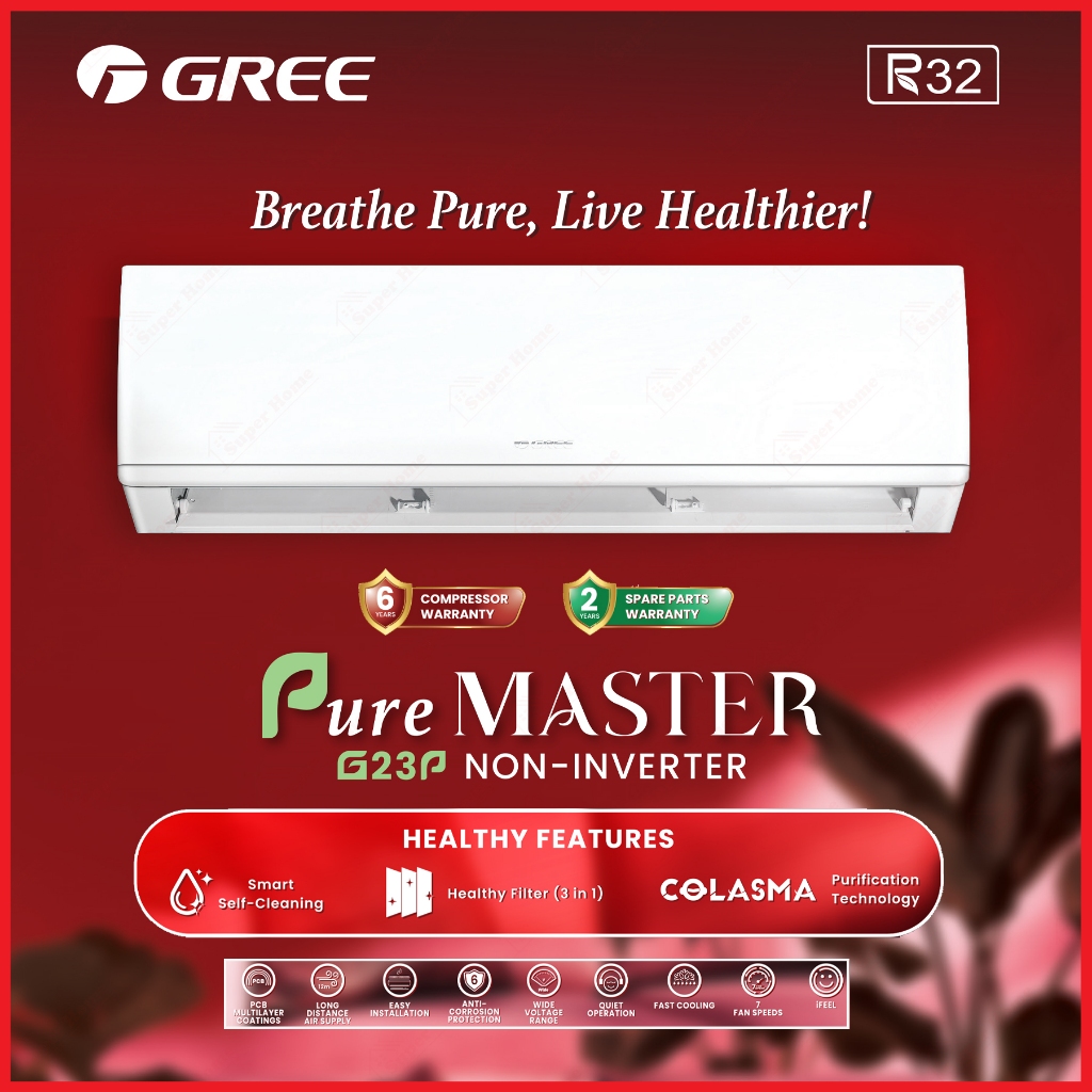 Gree Non Inverter Air Conditioner 1.0hp-2.5hp R32 PureMaster Non ...