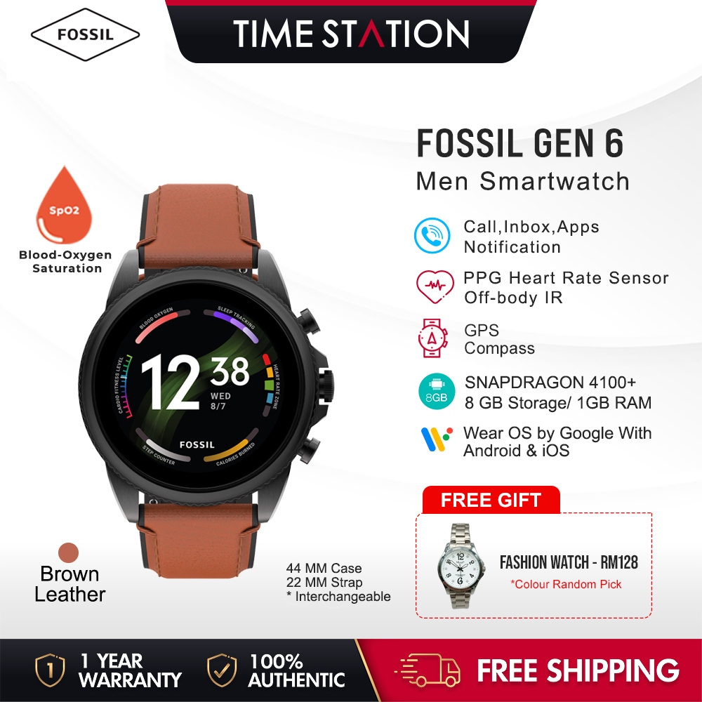 Fossil Gen 6 Brown Leather Men's Smart Watch FTW4062 GPS Heart Rate ...