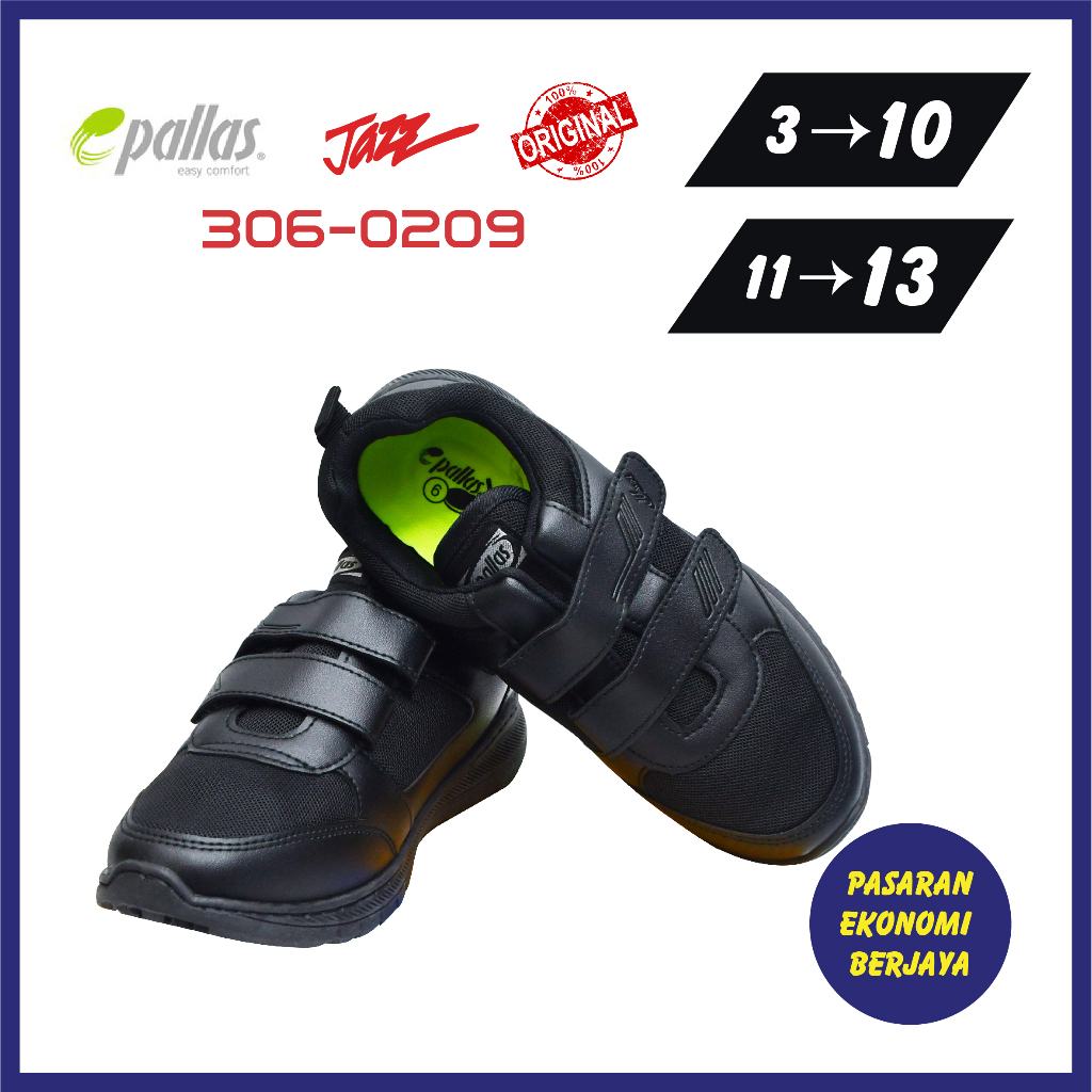 KASUT SEKOLAH HITAM PALLAS JAZZ 306-0209# DOUBLE STRAP PELEKAT STUDENT ...