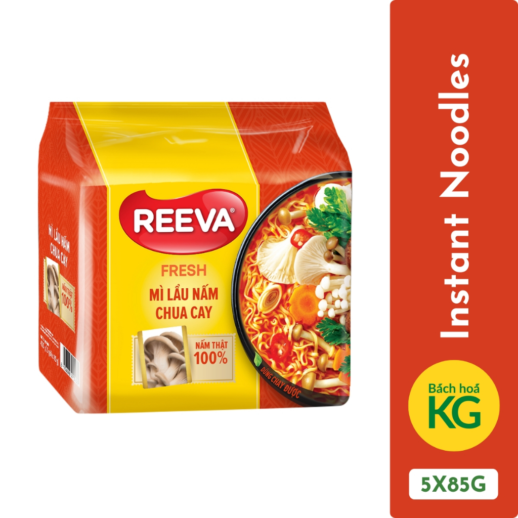 [COMBO 5] REEVA Noodle Hot Pot Spicy & Sour Mushroom (5pcs x 85g) - Mì ...