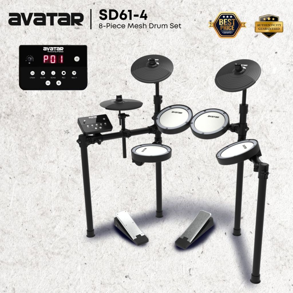 Avatar SD61-4 8-Piece Mesh Kit Electric Drum Set (5PC Drum Pad, 3PC ...