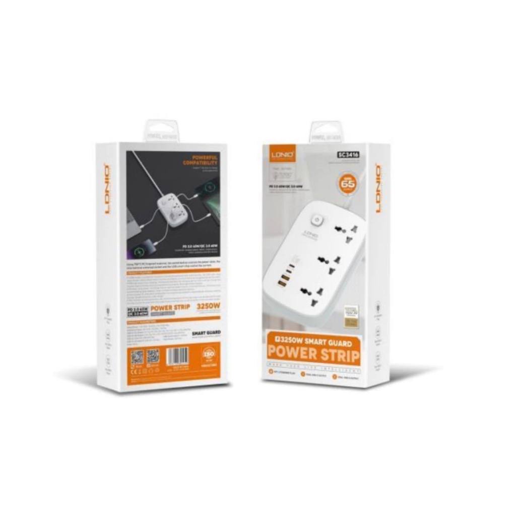 Ldnio Power Strip 3 Socket SC3416 3250W GaN Charger 65W 4usb | Shopee ...