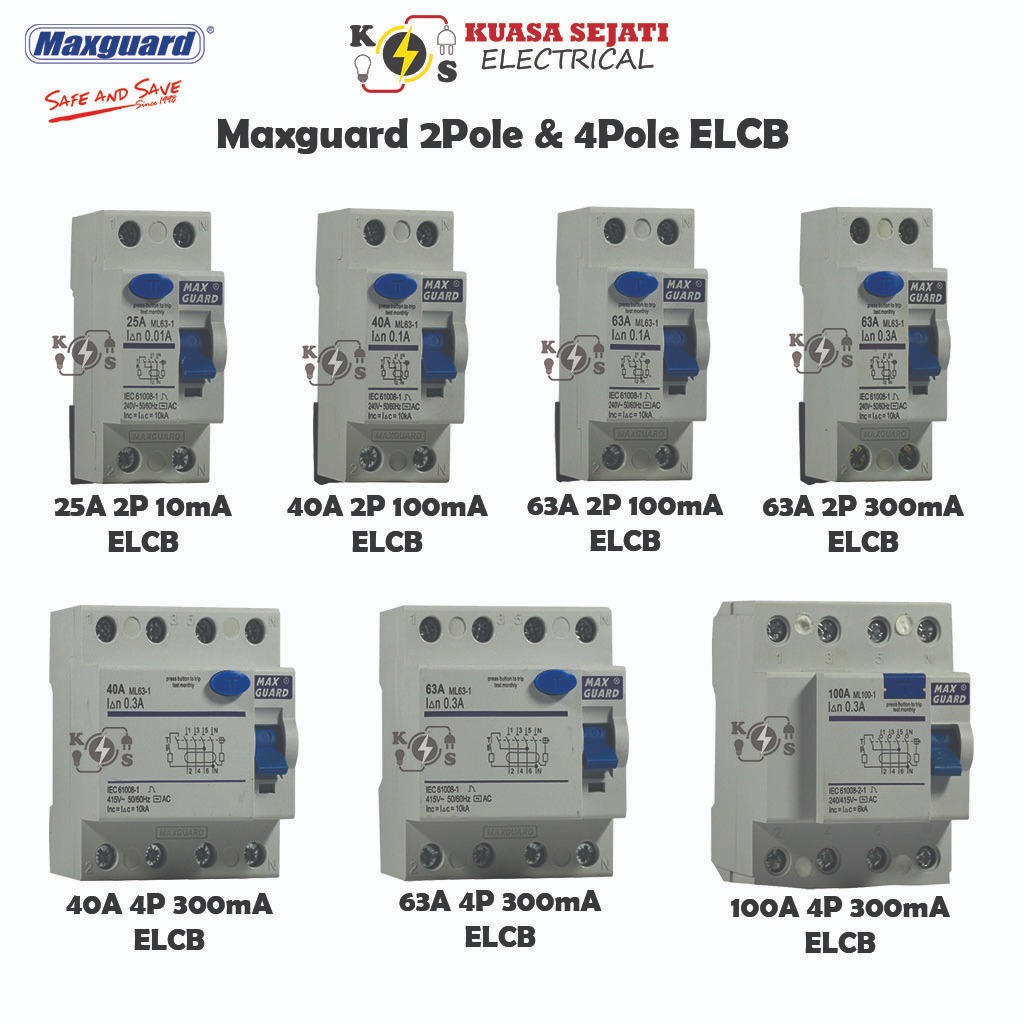 Maxguard 25A, 40A, 63A, 100A 2Pole ~ 4Pole RCCB (ELCB) | Shopee Malaysia