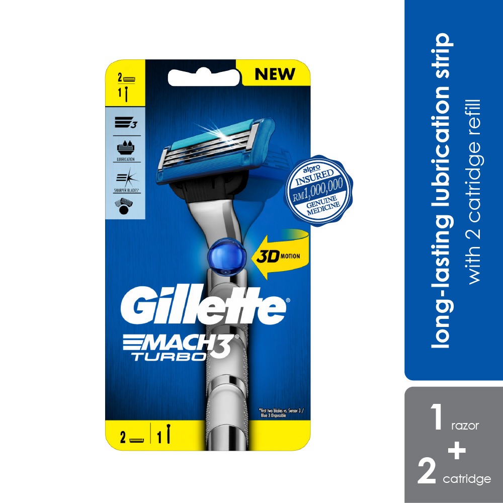 Gillette Mach 3 Turbo 3d Razor 1 Handle + 2 Catridges | Shopee Malaysia