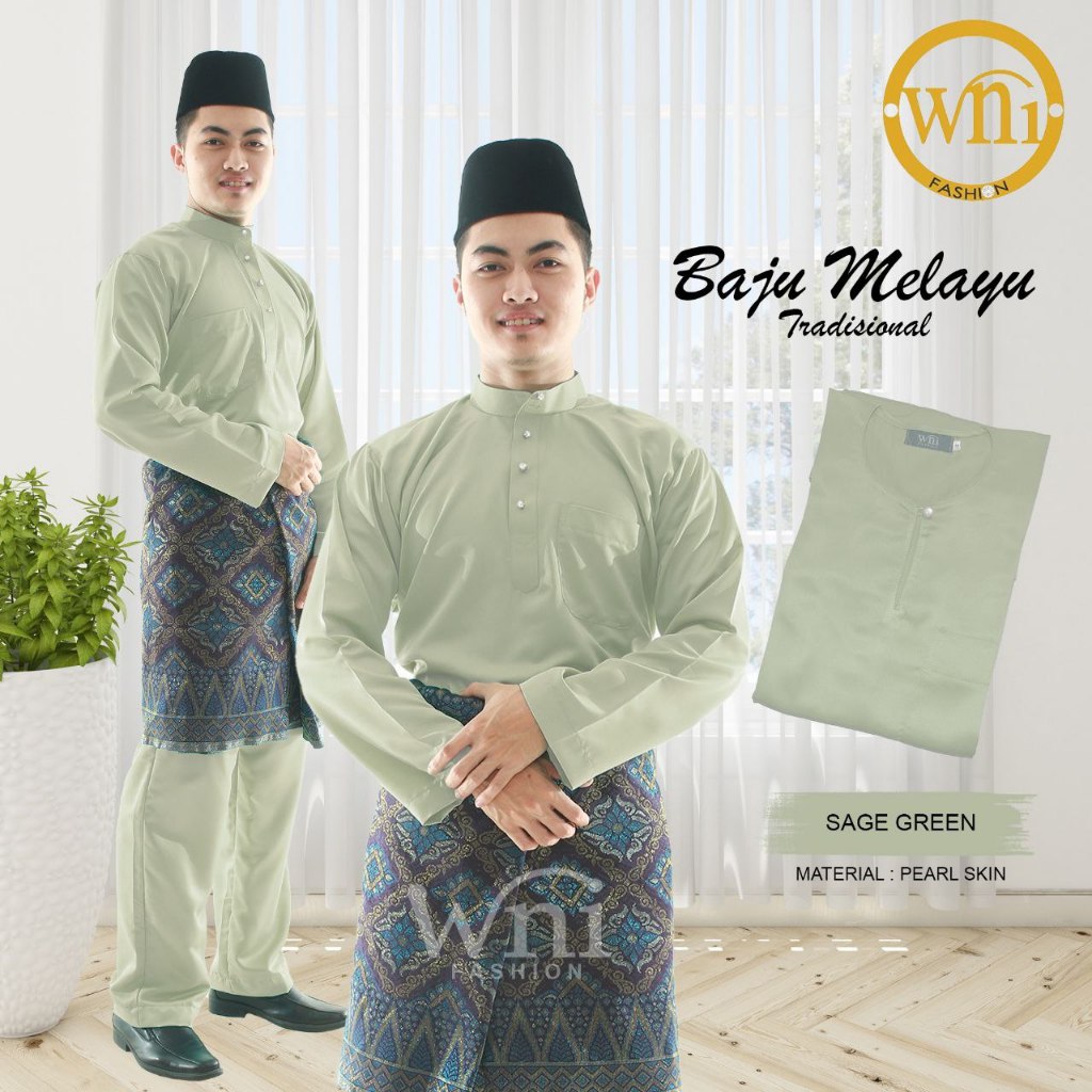 (Sage Green) Baju Melayu Wni Traditional Berpesak | Shopee Malaysia
