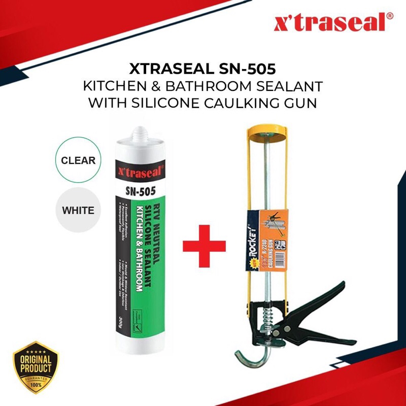 XTRASEAL SN-505 KITCHEN & BATHROOM SEALANT WITH SILICONE CAULKING GUN ...
