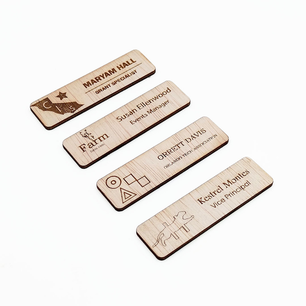 Wood Name Tag Magnet, Wood Name Tag Pin With Custom Logo and Custom ...