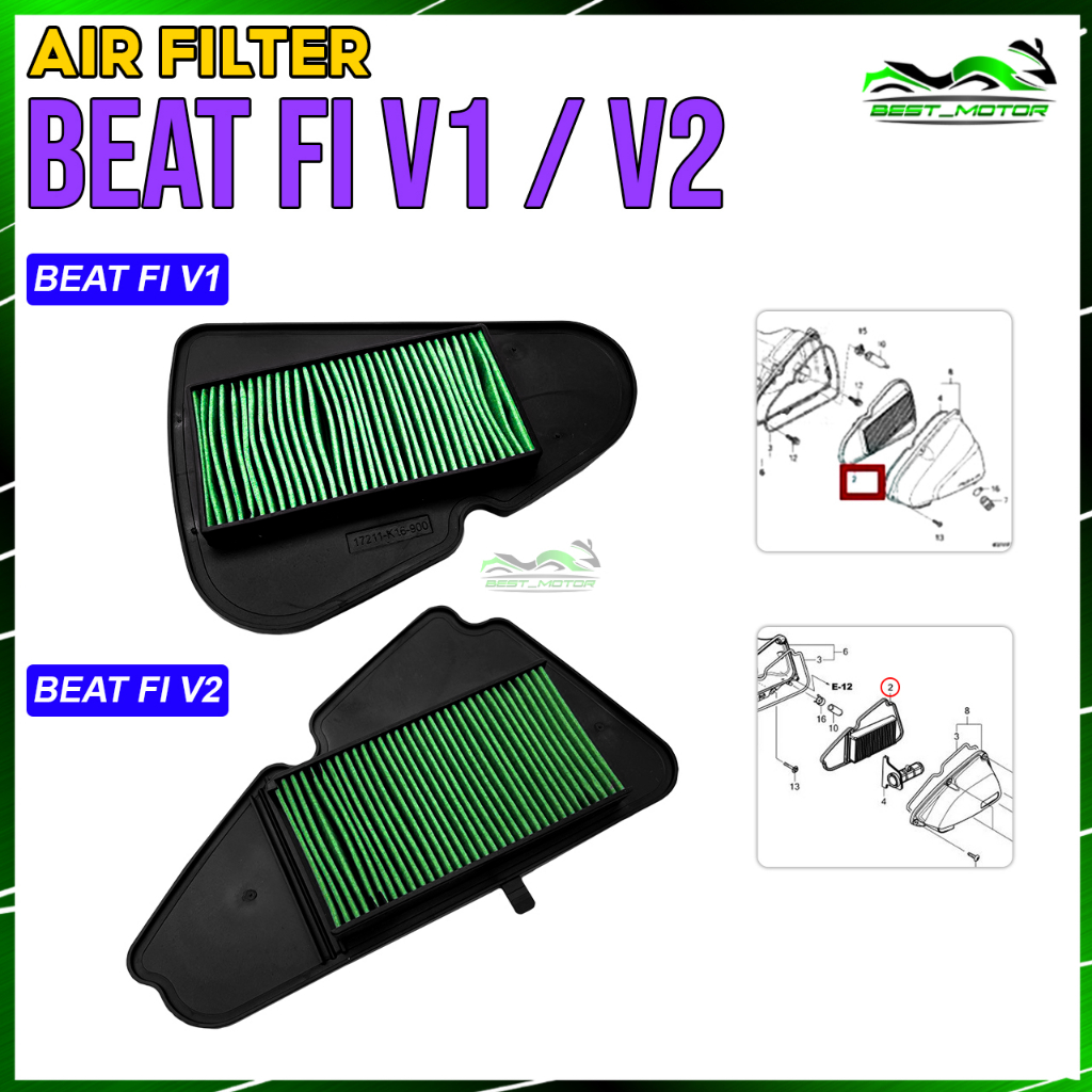 AIR FILTER HONDA BEAT FI V1 V2 / BEAT110 V1 V2 AIR CLEANER PENAPIS ...
