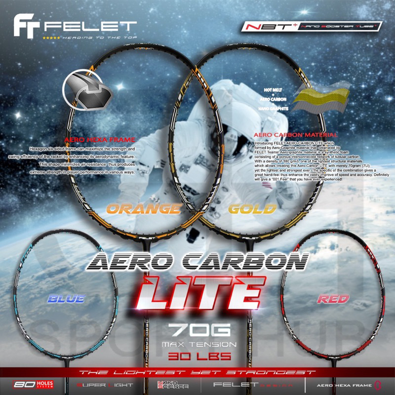 Felet Aero Carbon Lite Badminton Racket [ 7U ] (Orange Colour) (100% ...