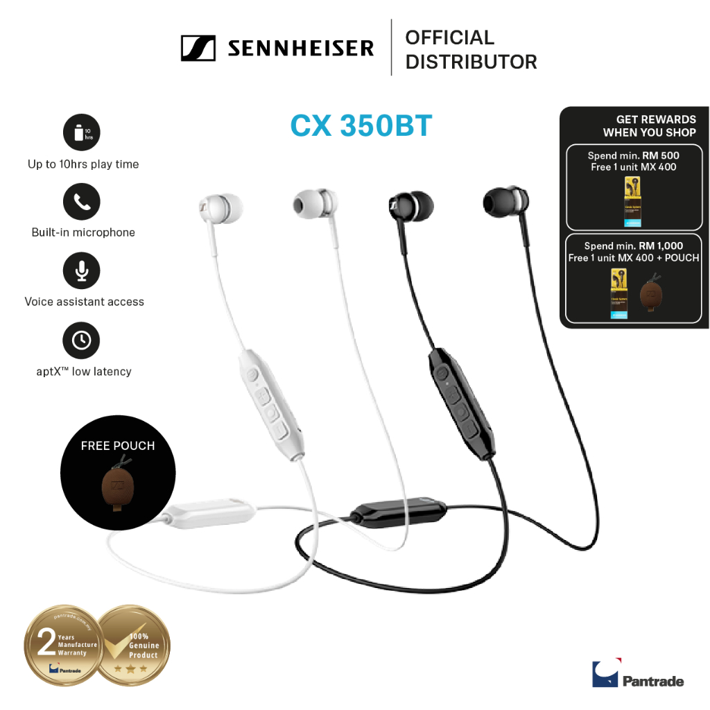 Sennheiser CX 350BT wireless earphones ( Black / White ) | Shopee Malaysia