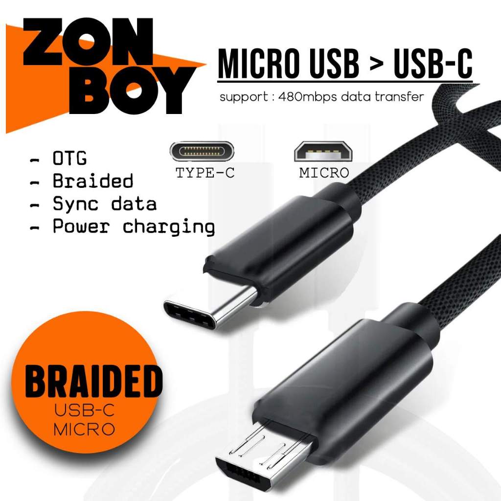 Zonboy Braided USB Type C to Micro USB Sync Data Transfer 480MB Male ...