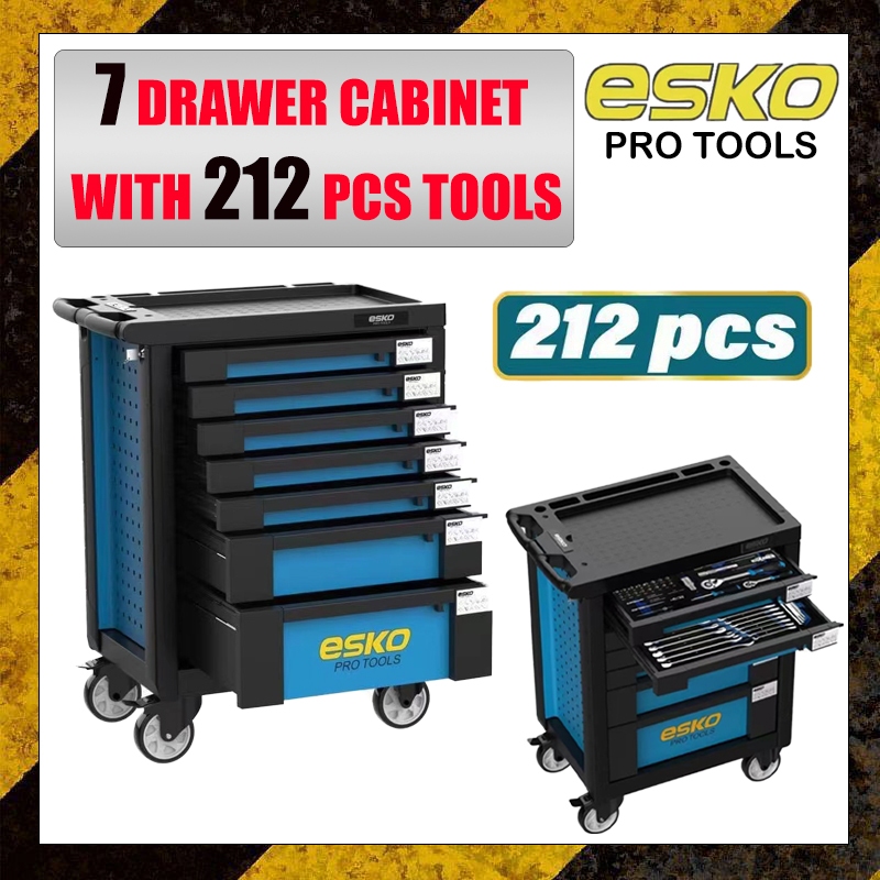 Esko 7-Drawer Cabinet With 212pcs Tools Set (Heavy Duty) Tools Trolley ...