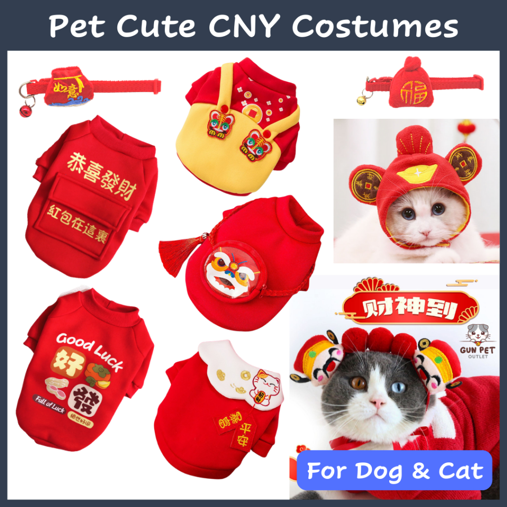 GUN PET Cute CNY Cat Costume Head Cover Scarf Chinese New Year Dog Pet ...