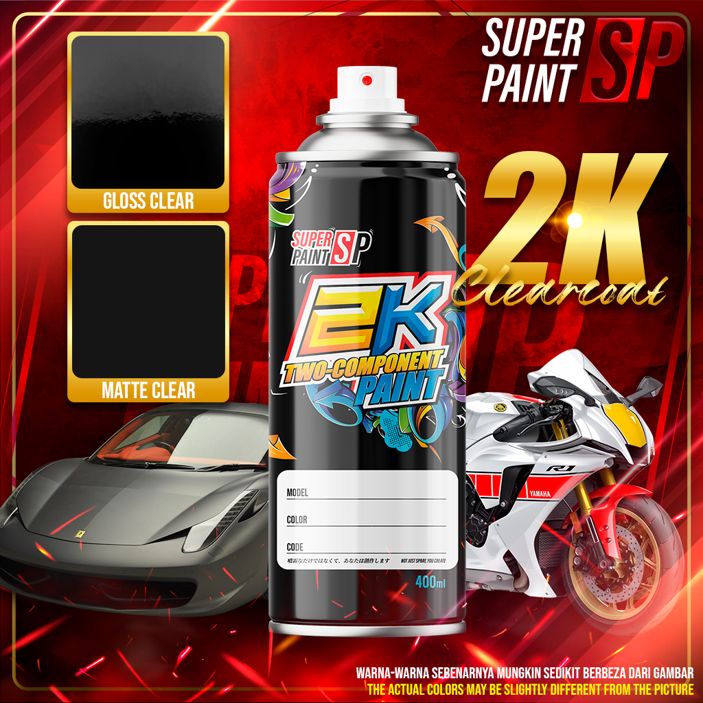 SUPER PAINT Premium 2K Clear Coat 400ml Aerosol Spray Paint Top Coat Clear Matte Clear Kereta ...