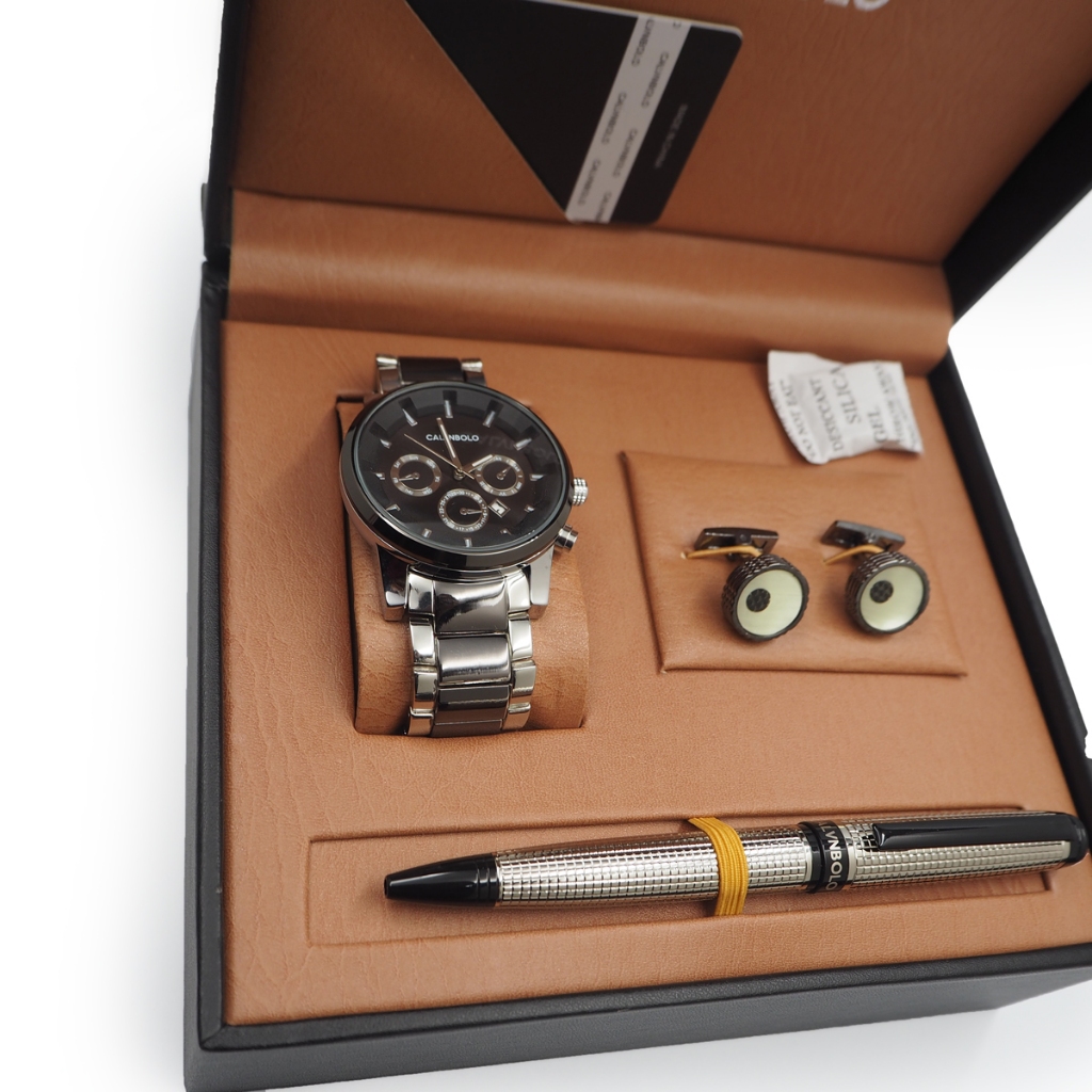 CALVNBOLO Watch Set For Men Analog Steel Strap ( Hassan mart) | Shopee ...