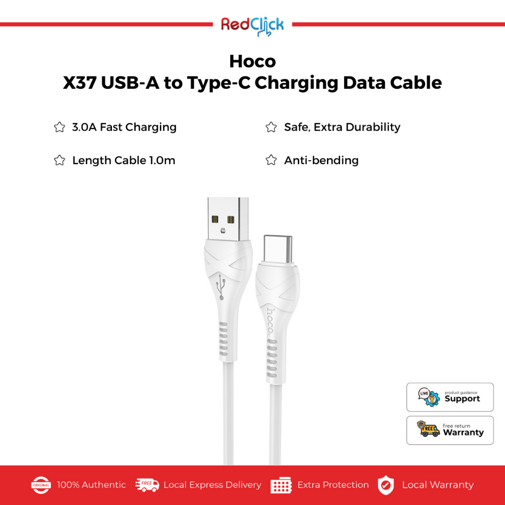 Hoco X37 USB-A to Type-C Data Cable Fast Charging Anti-Tangle 1.0m ...