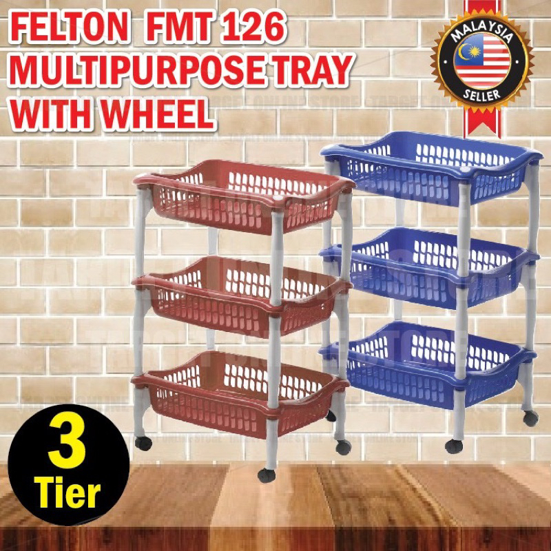 3 Tier FELTON Multipurpose Tray Wheels FMT 126 Stackable Kitchen Racks ...