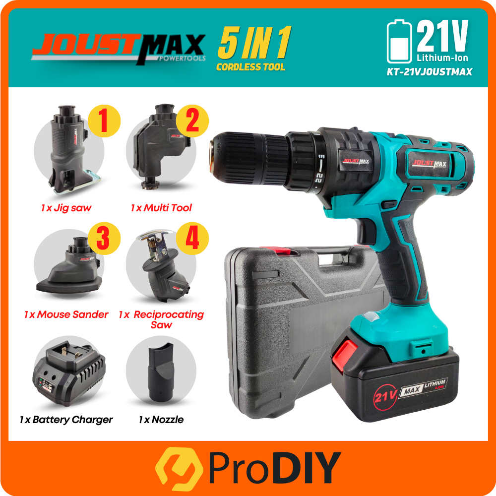 Joustmax Lino 5 In 1 Multi Head Power Tool Cordless Combo Set Drill ...