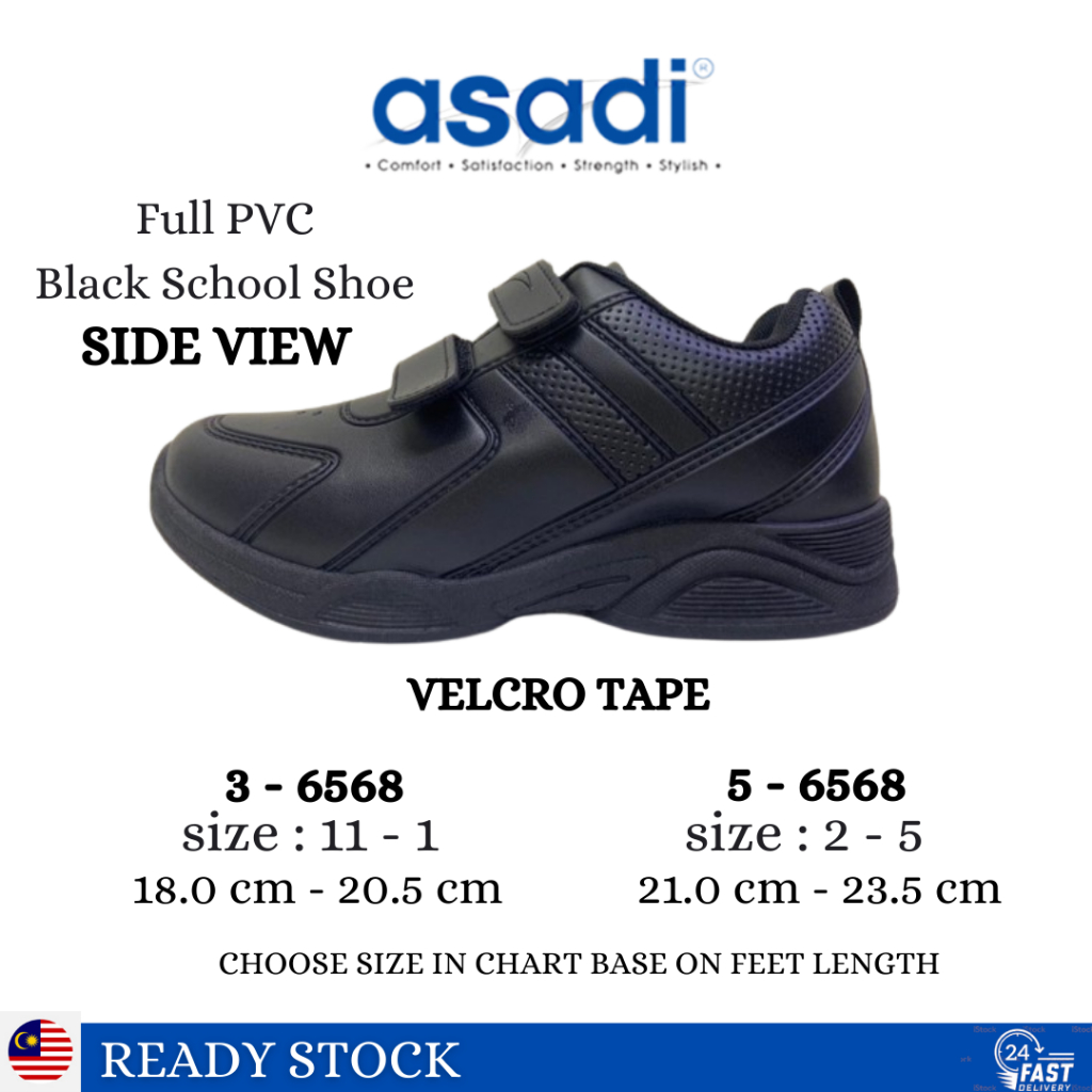 asadi FULL PVC VELCRO TAPE BLACK SCHOOL SHOE 6568 | KASUT SEKOLAH HITAM ...