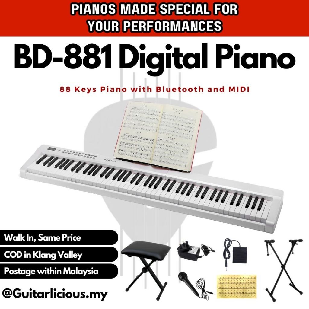 88 Keys Beginner Digital Piano with Touch Sensitive , Bluetooth & Midi ( BD-881 / BD 881/ BD881 ...