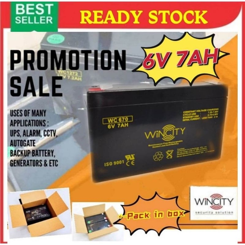 WSS Wincity 6v 7ah Rechargeable Battery Autogate UPS Sealed Lead Acid ...