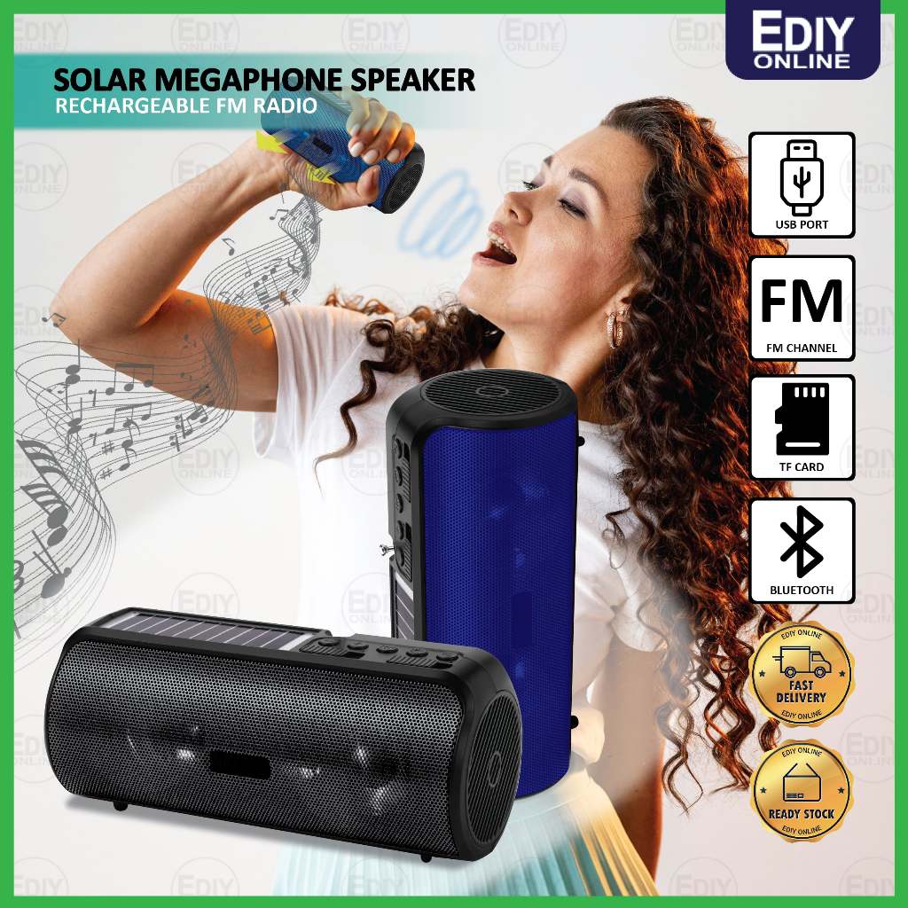 SOLAR MEGAPHONE + FM RADIO + BLUETOOTH SPEAKER KARAOKE MIC MICROPHONE ...