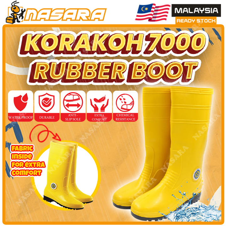 Korakoh 7000 Yellow Rubber Boot Highcut With Fabric Inside For Industrial Uses / Kasut Hujan Bot ...