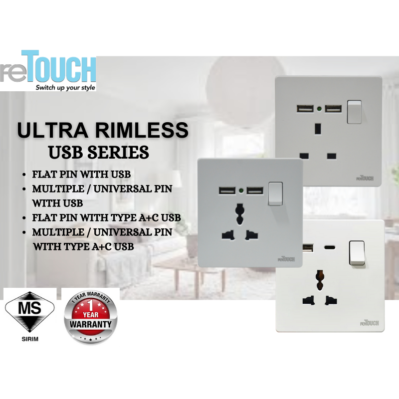 Retouch Ultra Rimless Socket with USB Flat Pin / Universal Pin / Rotary ...