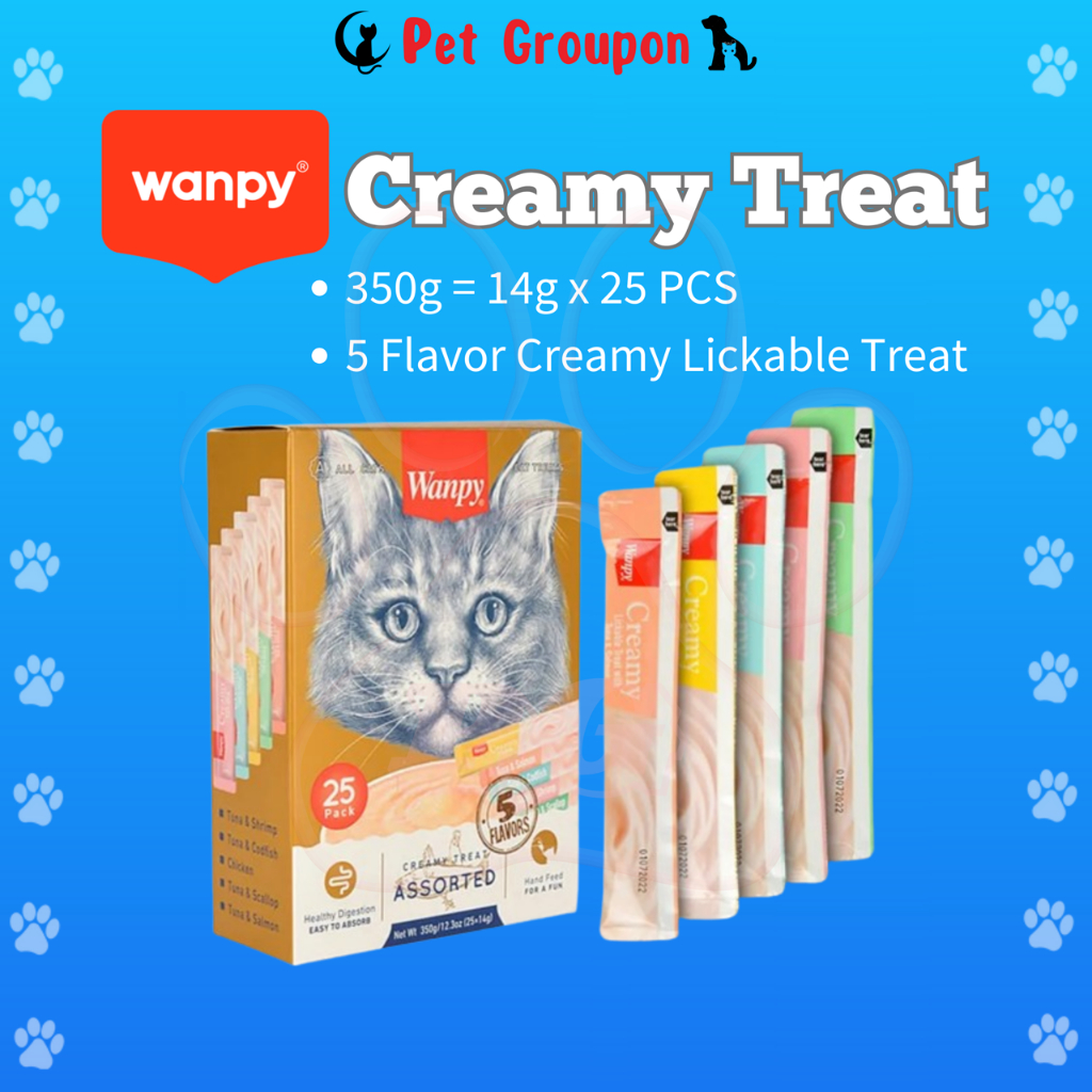 💯PG🥊 Wanpy Creamy Cat Treats 350g (25x14g) LICKABLE TREAT Snack Churu ...