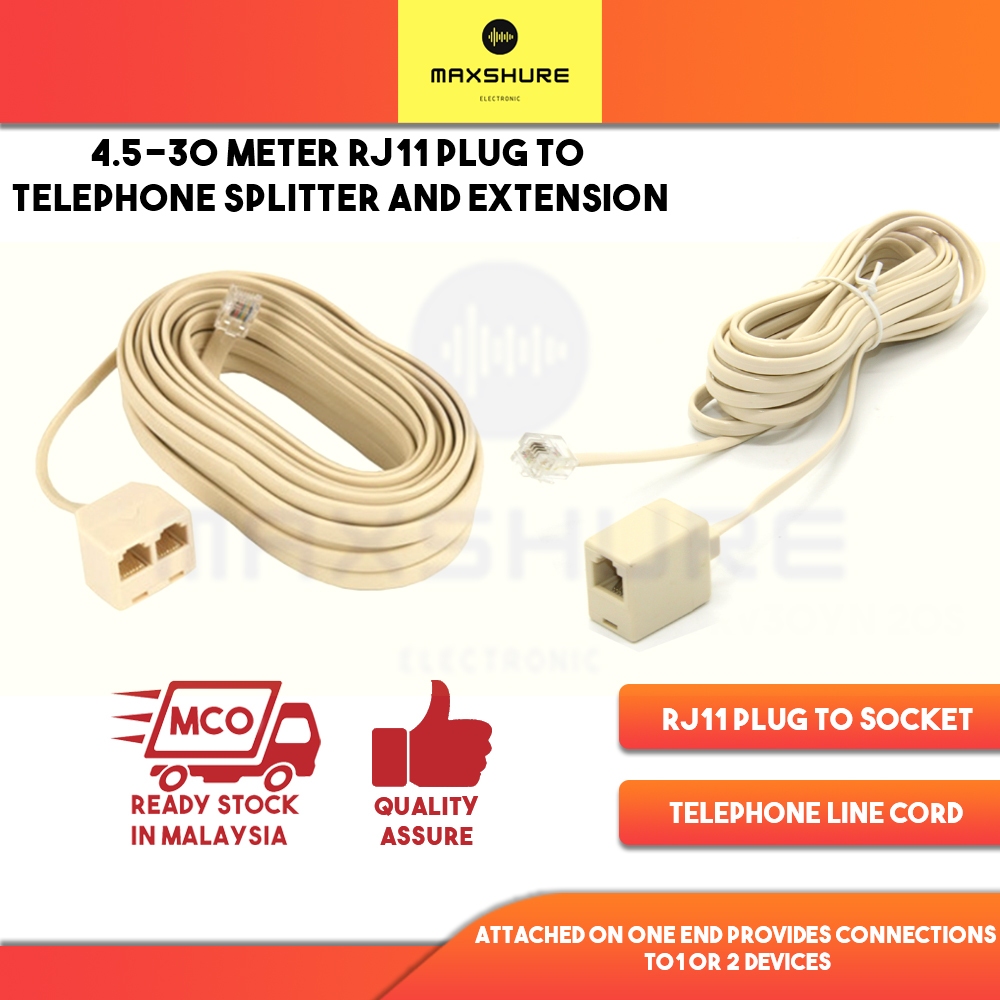[Maxshure] 4.5 ~ 30 Meter RJ11 splitter and extension ADSL RJ11 Male to ...