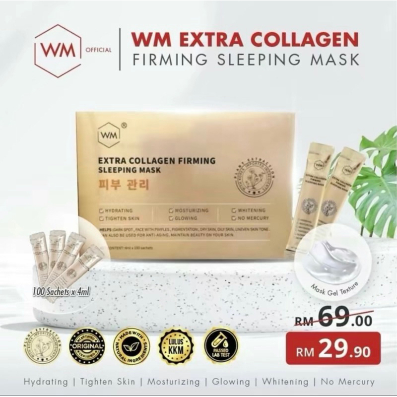 READY STOCK !! WM EXTRA COLLAGEN FIRMING SLEEPING MASK 100 pcs | Shopee ...