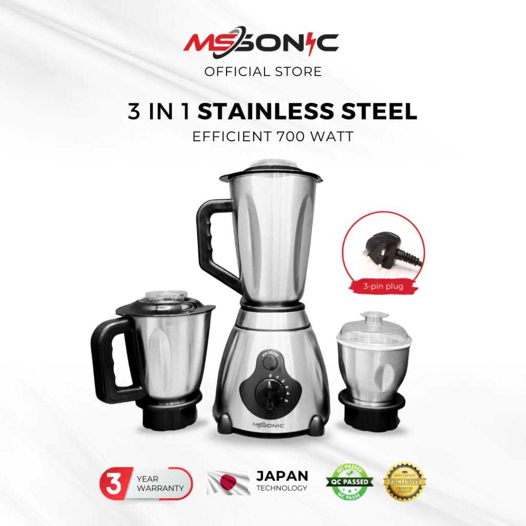 MS SONIC Electric Blender Stainless Steel Chopper Grinder 700W 1.5L ...