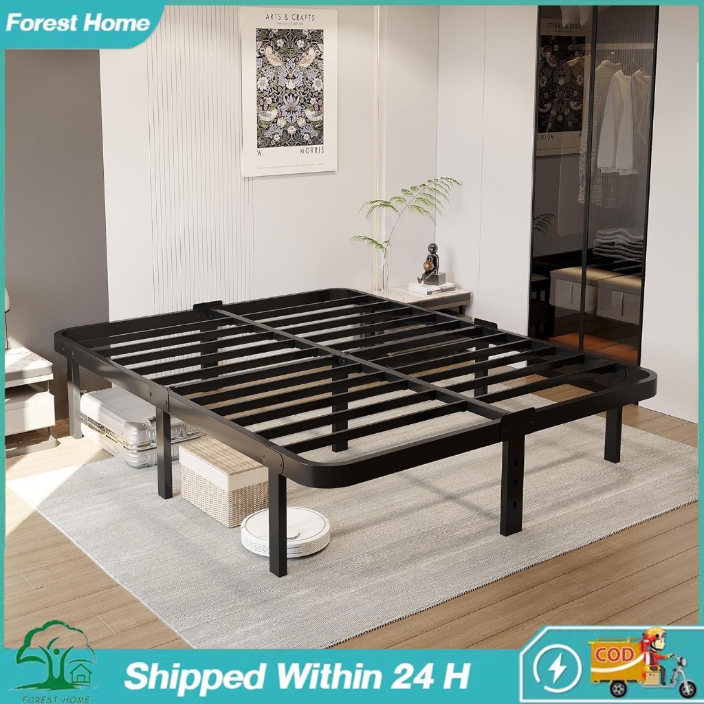 Bed Frame Double Queen King Size Bedstead Metal Steel Durable Rounded ...