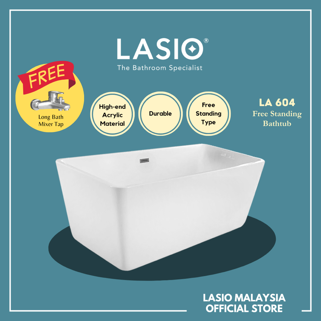 LASIO Modern Free Standing Acrylic Bath Tub LA 604 Free Long Bath Mixer ...