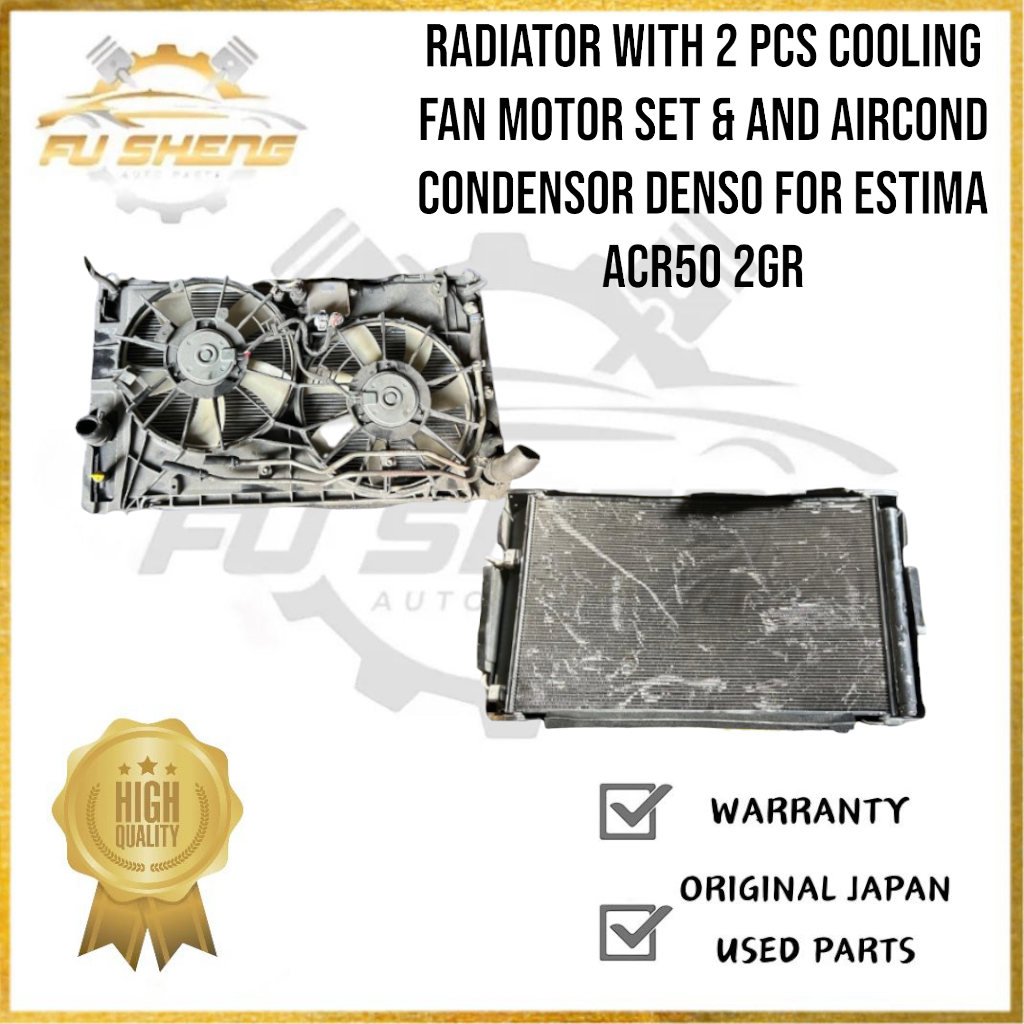 Radiator With 2 Pcs Cooling Fan Motor Set & And AirCond Condensor Denso ...