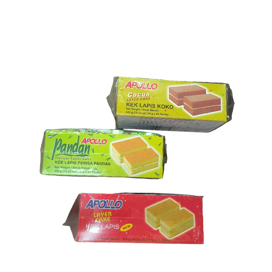 Apollo Layer Cake Flavours Pandan/ ChocoA/ Original (18g x 24pkts ...