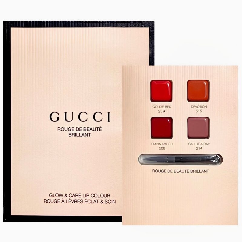GUCCI BEAUTY GLOW & CARE 4-SAMPLE LIPSTICK WITH BRUSH | Shopee Malaysia