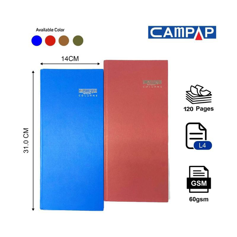 Campap Long Oblong Hard Cover 2 Columns Foolscap Half F4 Book /Buku Log ...