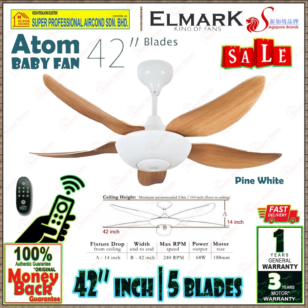 Elmark Baby Fan Atom 42 inch Ceiling Fan with Remote Control | 5 ABS ...