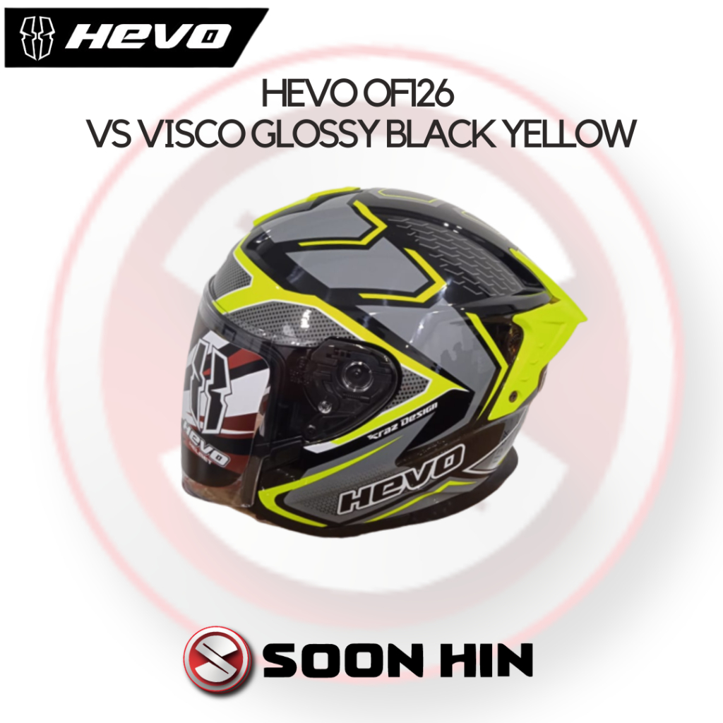 Hevo VS Visco Glossy Black Yellow OF126 [ READY STOCK ] Helmet Open ...