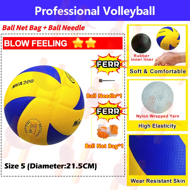 Mikasa VolleyBall Bola Tampar MVA200 MVA330 MVA300 Soft PU Volleyball Beach Match Training Good ...