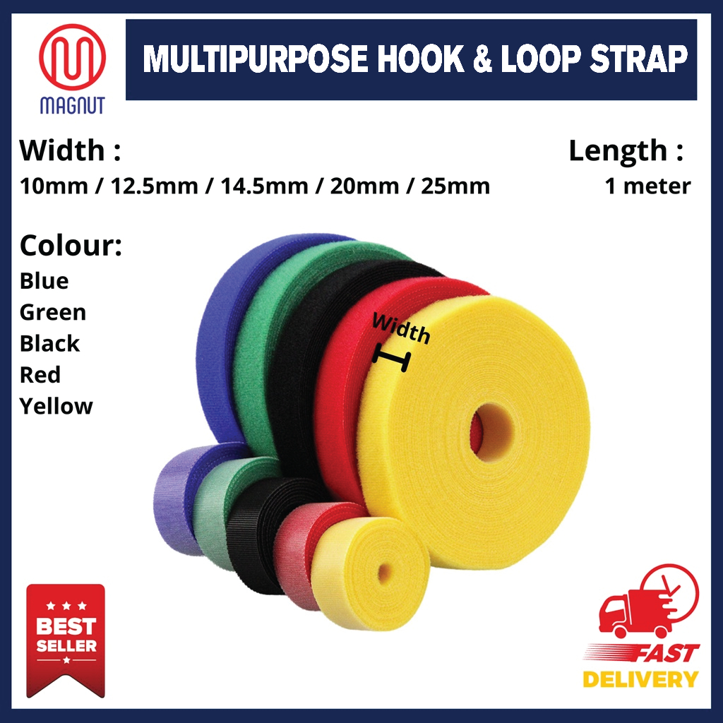 1 Meter - Multipurpose Back-To-Back Hook & Loop Fastener Strap / Reusable Wire Organizer Cable ...