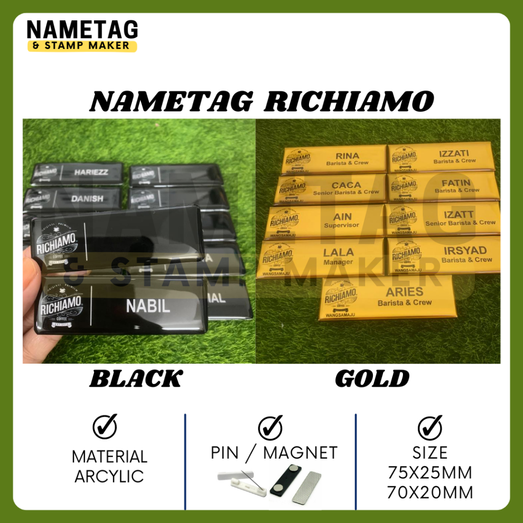 NAMETAG RICHIAMO SAIZ 70X20MM / 75X25MM BLACK GOLD | Shopee Malaysia