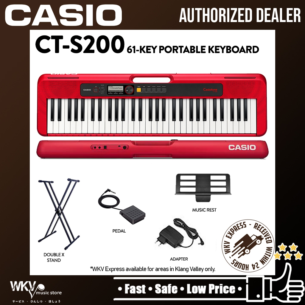 Casio CT-S200 61-Keys Casiotone Keyboard with Stand, Pedal - Red ...