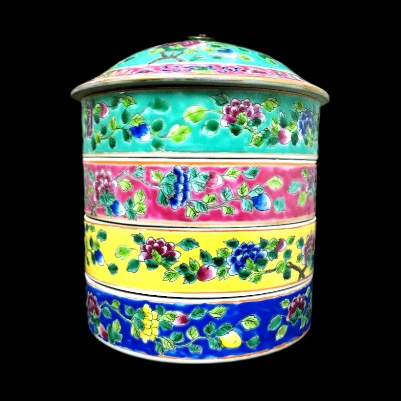 Peranakan Nonya Nyonya Hand Painted Multicolor Floral Ceramic Tiffin ...