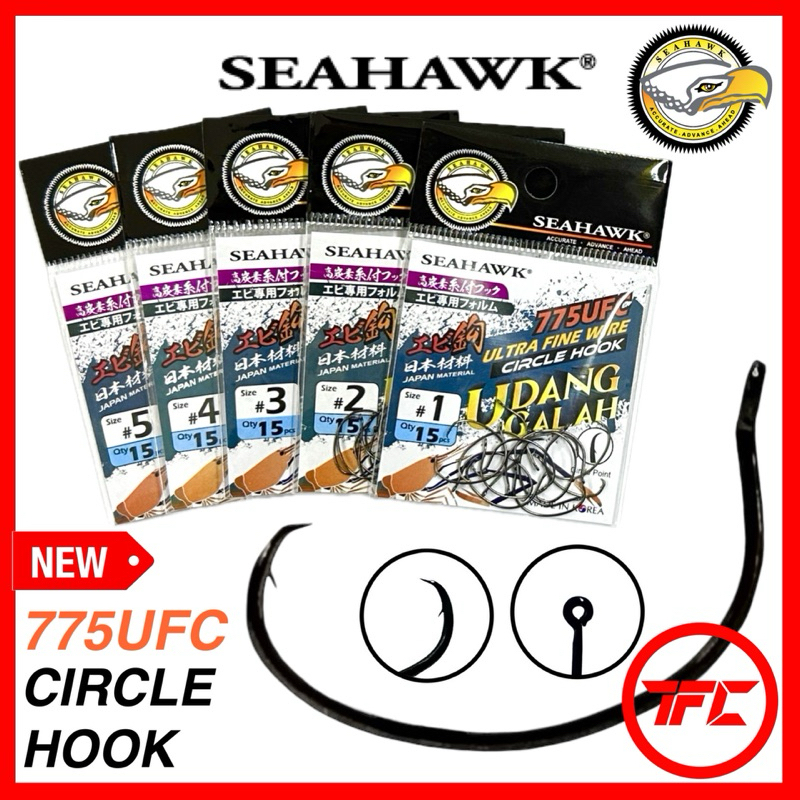 SEAHAWK 775UFC 775UFC-S Circle Hook Snelled Mata Udang Galah Prawn Hook ...